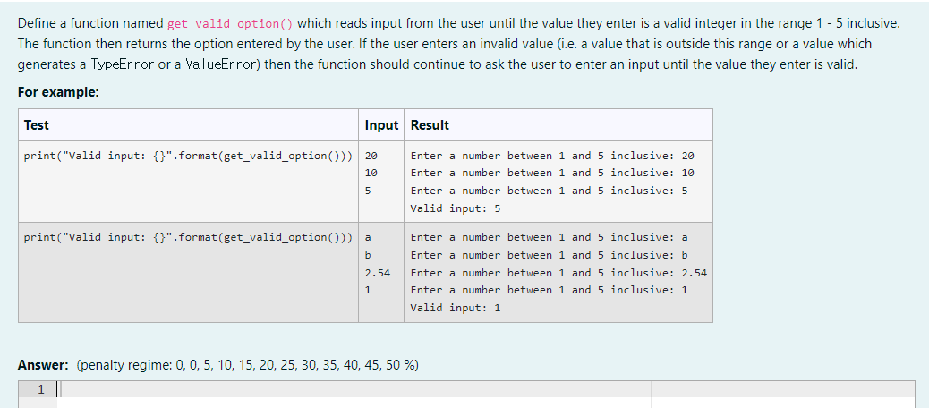 Solved Define a function named get_valid_option() which | Chegg.com