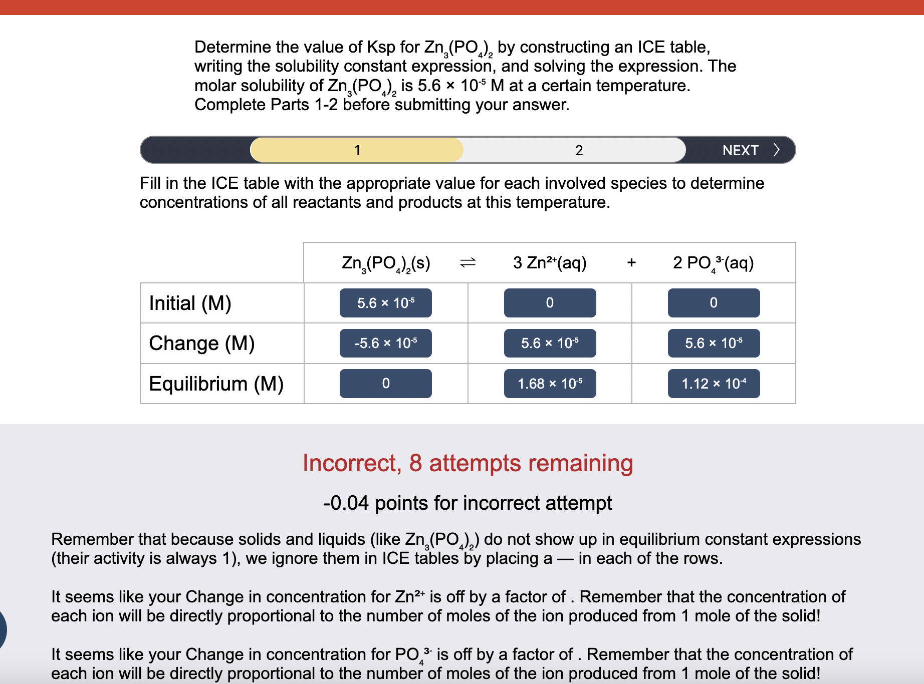 Solved Determine the value of Ksp for Zn3(PO4)2 by | Chegg.com