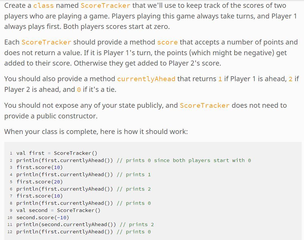 Solved Create a class named ScoreTracker that we'll use to | Chegg.com