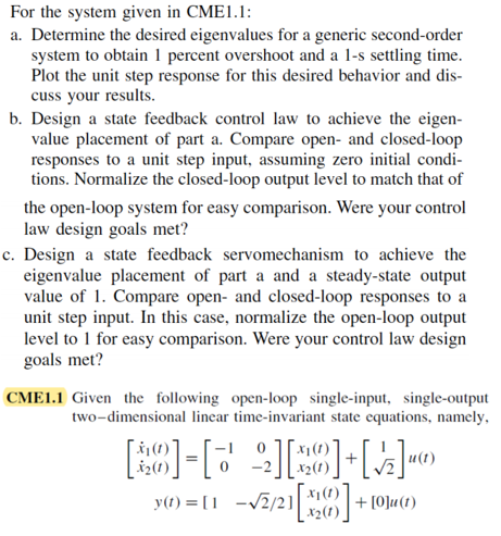 For the system given in CME1.1: a. Determine the | Chegg.com