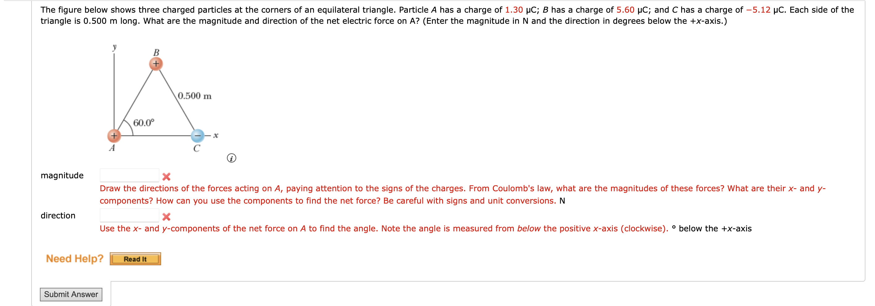 Solved triangle is 0.500 m long. What are the magnitude and | Chegg.com