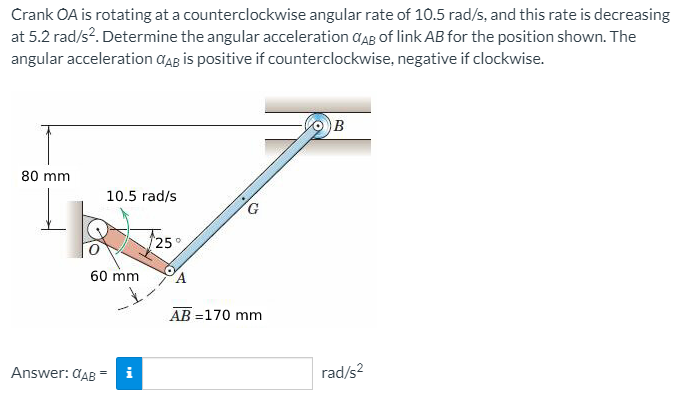 Solved Crank OA is rotating at a counterclockwise angular | Chegg.com