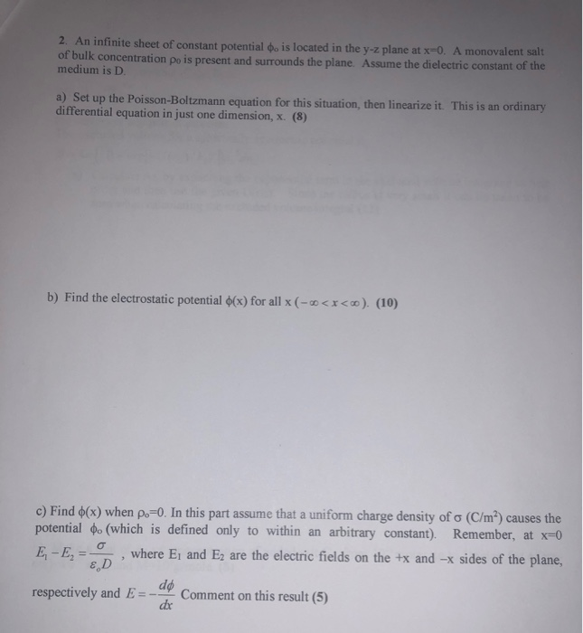 Solved 2. An infinite sheet of constant potential o. is | Chegg.com