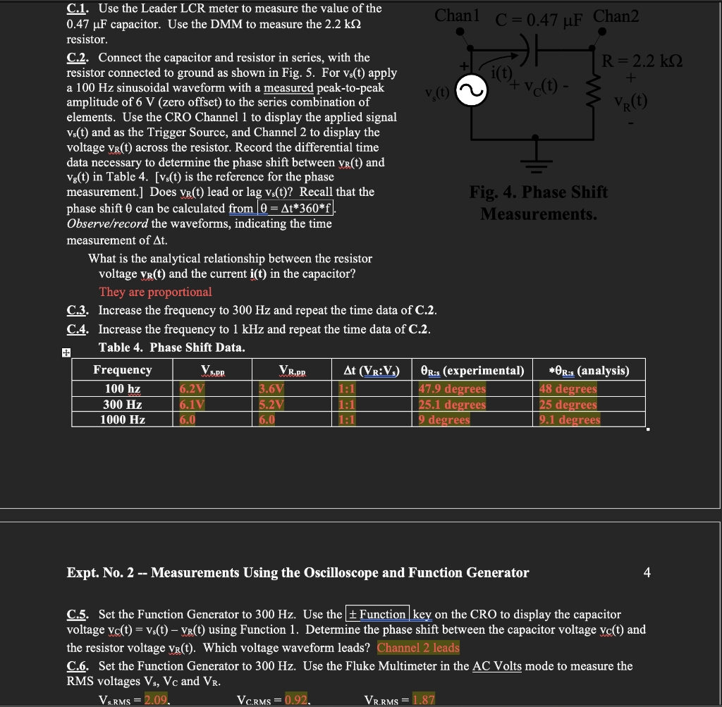 Solved C. Phase Shift in a C-R Circuit. C.a. Calculate the | Chegg.com
