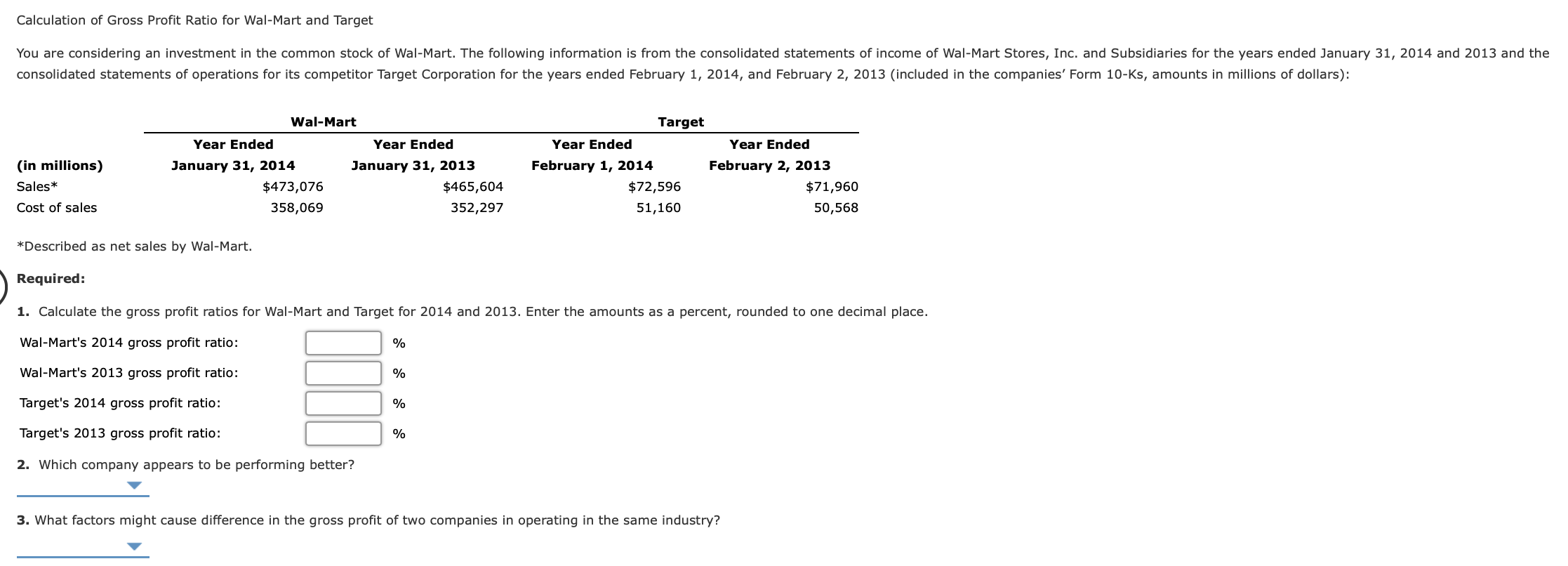 Solved Calculation of Gross Profit Ratio for Wal-Mart and | Chegg.com