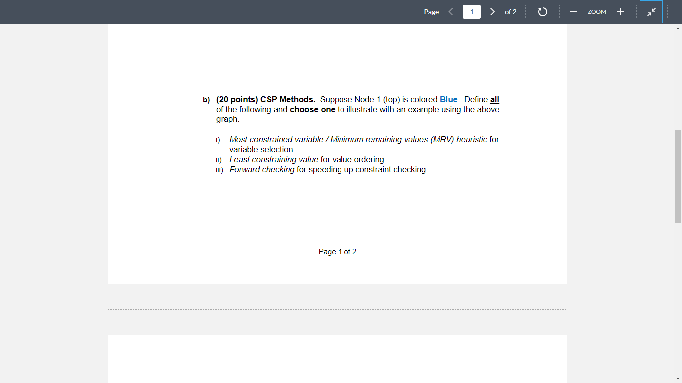 Solved b) (20 points) CSP Methods. Suppose Node 1 (top) is | Chegg.com