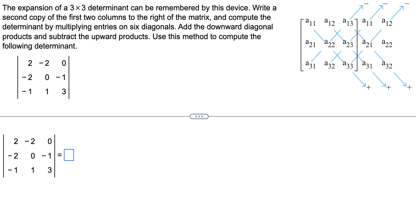 Solved The expansion of a 3×3 determinant can be remembered | Chegg.com