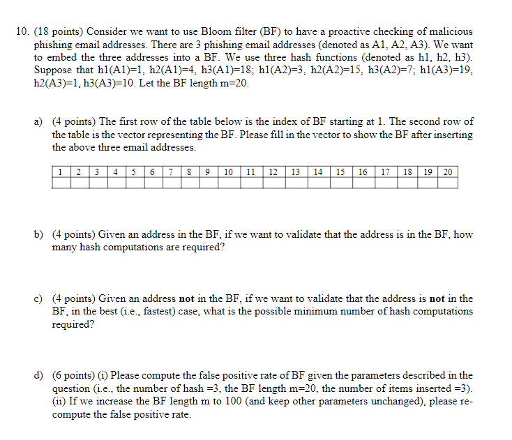 Solved 0. (18 points) Consider we want to use Bloom filter | Chegg.com