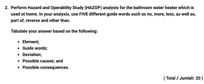 Solved 2. Perform Hazard and Operability Study (HAZOP) | Chegg.com