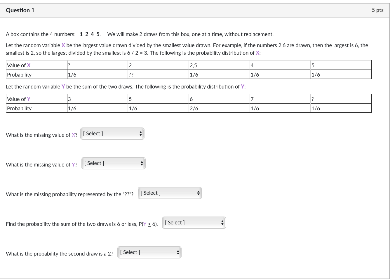 Solved Question 1 5 pts A box contains the 4 numbers: 1 2 4 | Chegg.com