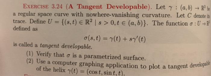 Solved EXERCISE 3.24 (A Tangent Developable). Let y (a,b) | Chegg.com
