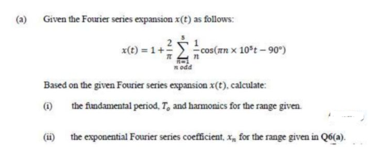 Solved (a) Given the Fourier series expansion x(t) as | Chegg.com