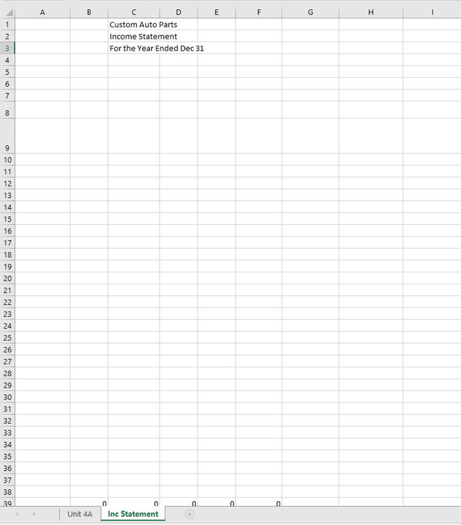 Solved Custom Auto Parts started this year with the | Chegg.com