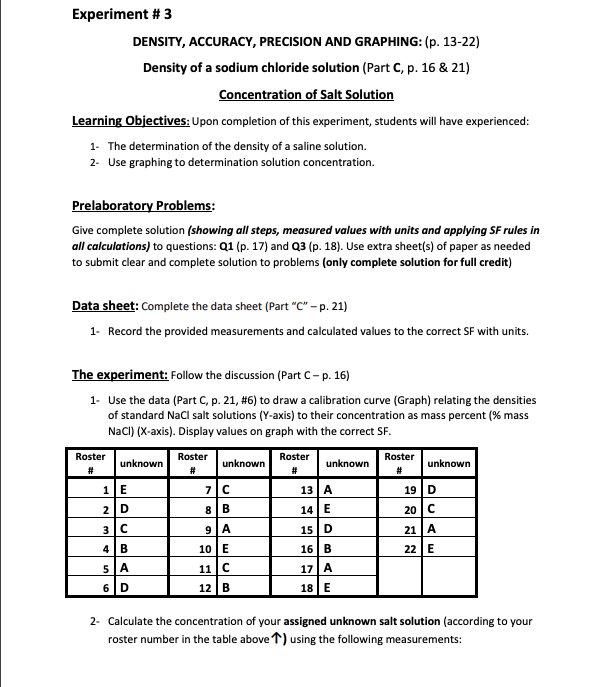 Solved Experiment #3 DENSITY, ACCURACY, PRECISION AND | Chegg.com