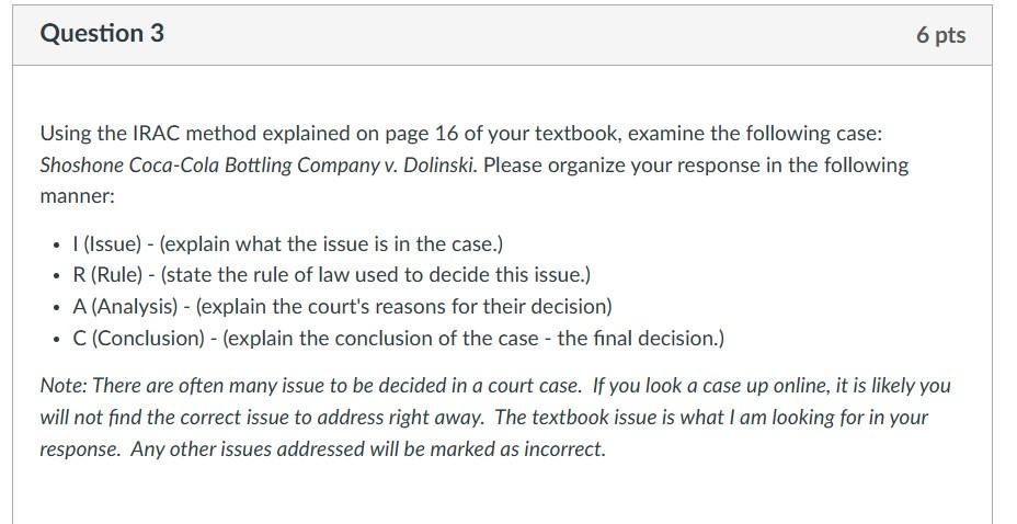 Solved Using the IRAC method explained on page 16 of your | Chegg.com