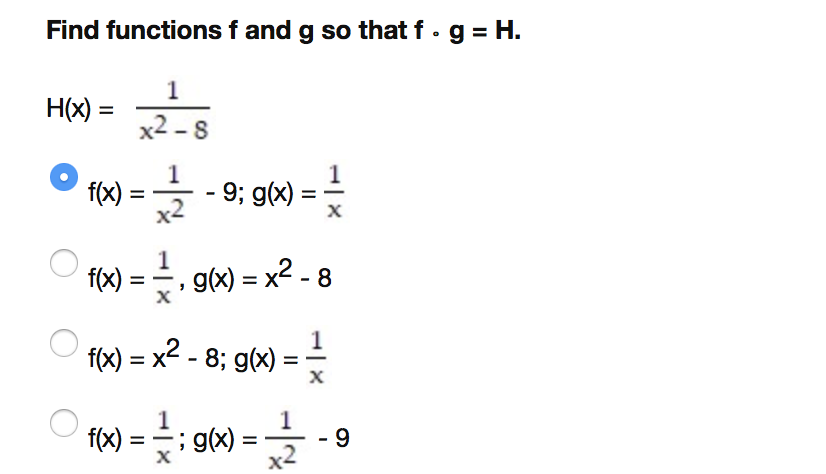 Solved Find functions f and g so that f. g = H. 1 H(x) = | Chegg.com