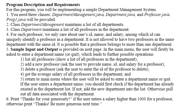 Solved Program Description and Requirements For this | Chegg.com