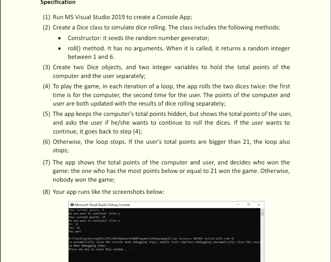 Solved Specification (1) Run MS Visual Studio 2019 to create | Chegg.com