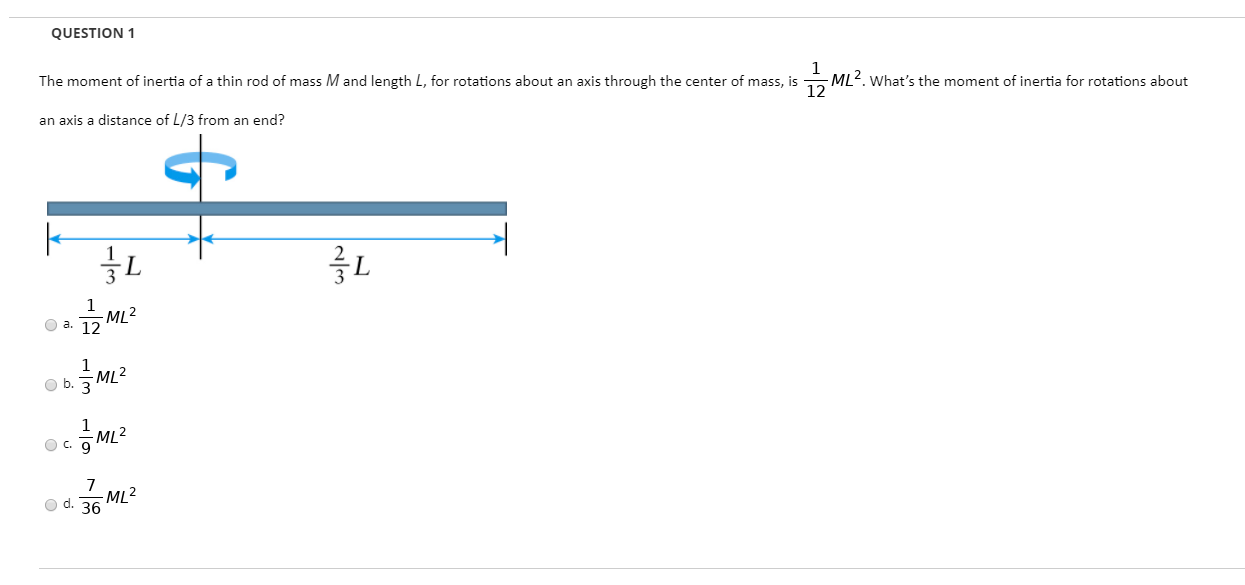 Solved QUESTION 1 The moment of inertia of a thin rod of | Chegg.com