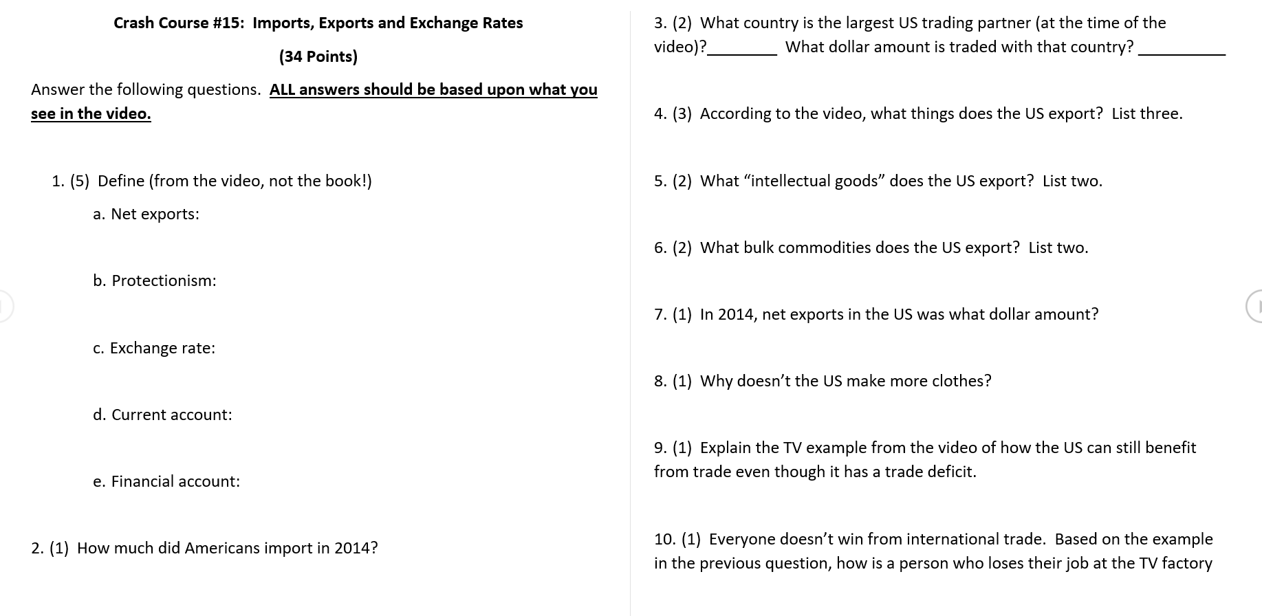 Crash Course #15: Imports, Exports and Exchange Rates | Chegg.com