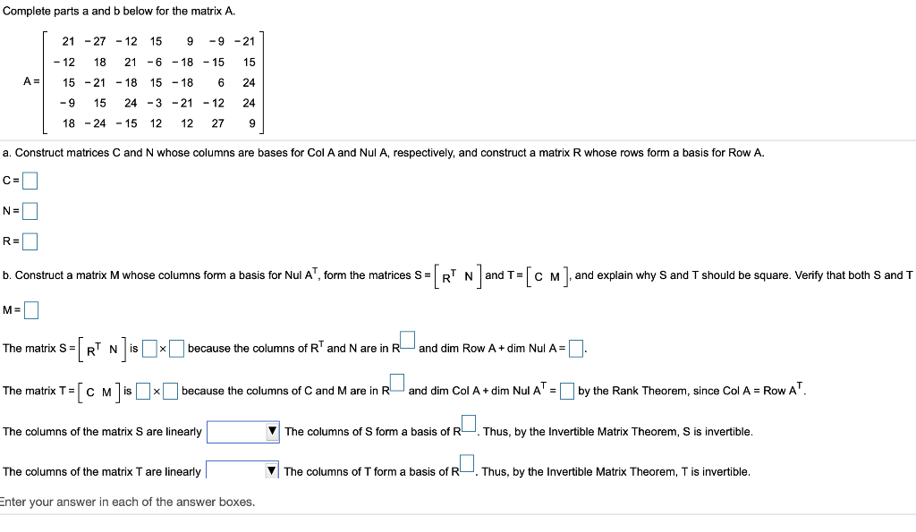 Solved Complete parts a and b below for the matrix A. 21 -27 | Chegg.com