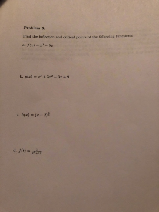Solved Problem 6: Find the inflection and critical points of | Chegg.com
