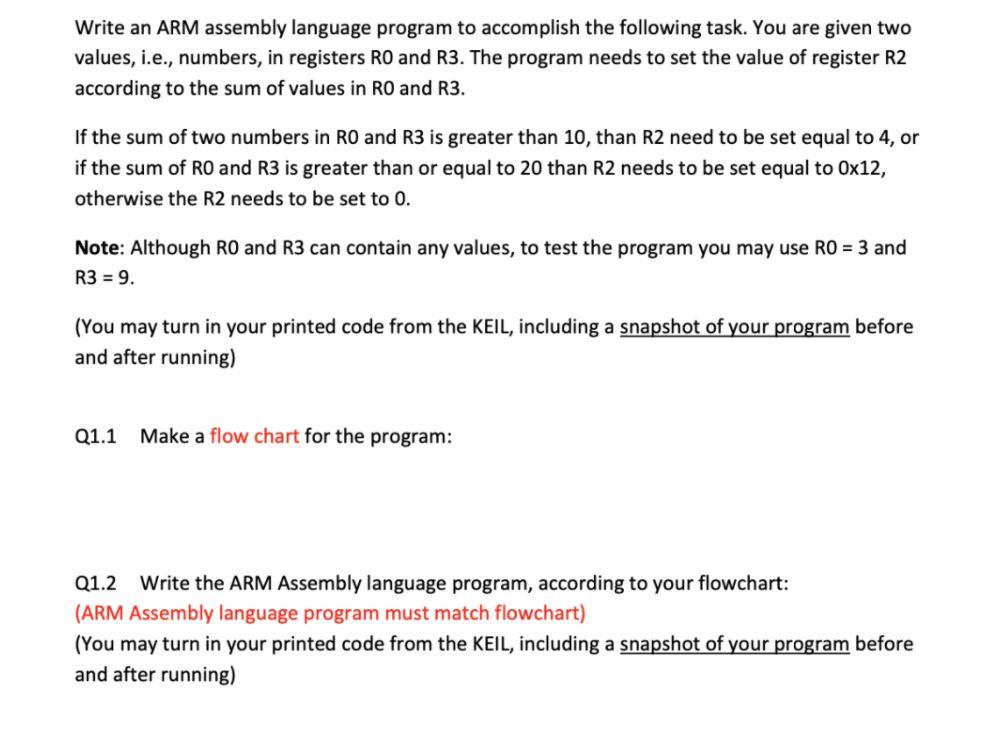 Write an ARM assembly language program to accomplish | Chegg.com