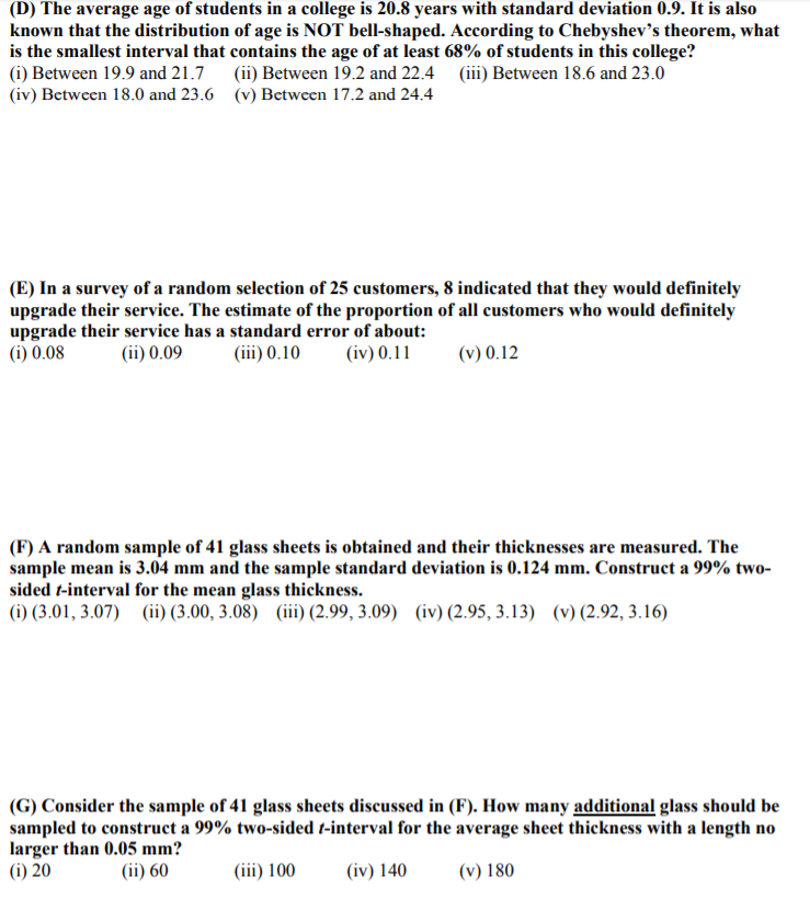 Solved (D) The average age of students in a college is 20.8 | Chegg.com