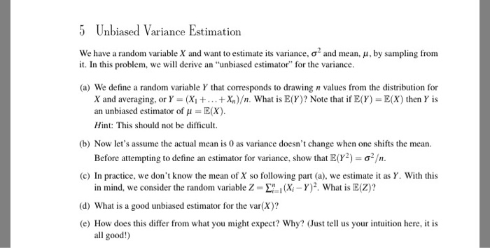 Solved 5 Unbiased Variance Estimation We have a random | Chegg.com