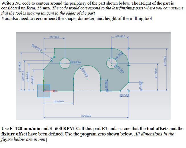 Write a NC code to contour around the periphery of | Chegg.com