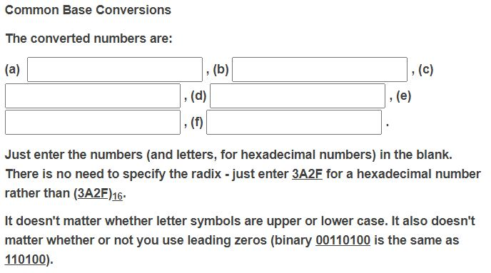 Solved Common Base Conversions The converted numbers are: | Chegg.com