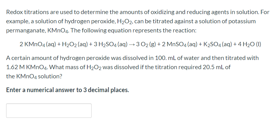 Solved Redox titrations are used to determine the amounts of | Chegg.com