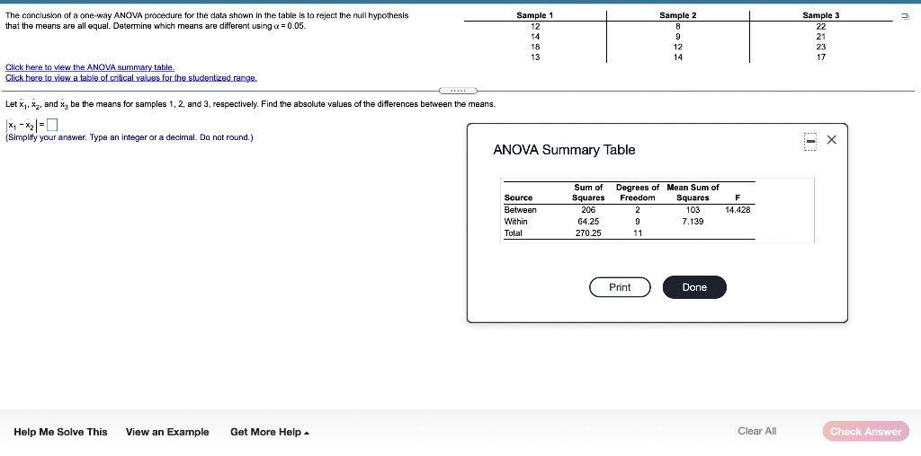 Solved The conclusion of a one-way ANOVA procedure for the | Chegg.com