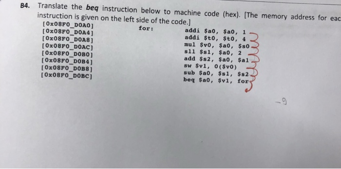 Solved 84. Translate the beq instruction below to machine | Chegg.com