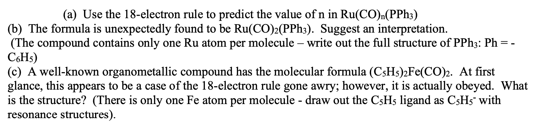 Solved (a) Use the 18-electron rule to predict the value of | Chegg.com