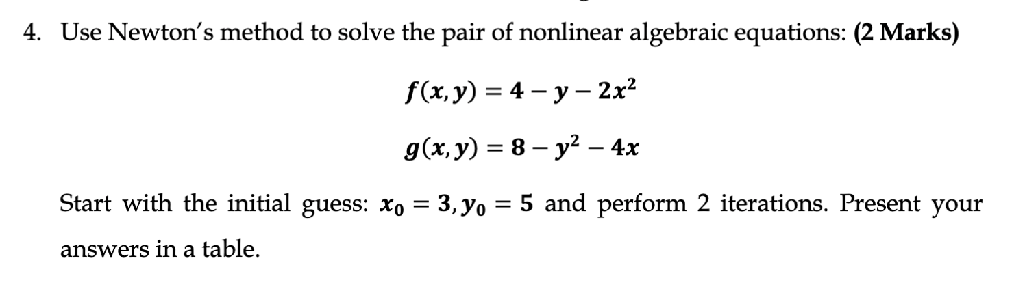 Solved Use Newton's method to solve the pair of nonlinear | Chegg.com