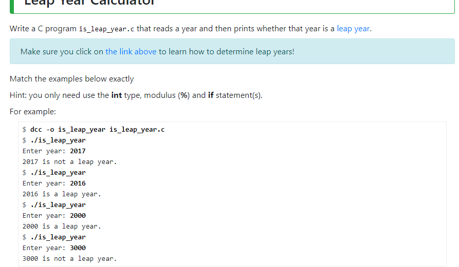 Solved Write a C program is_leap_year.c that reads a year | Chegg.com