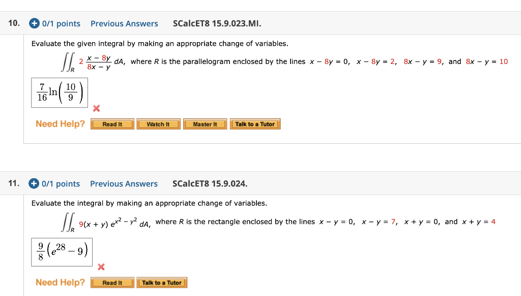 Solved 10. 0/1 points Previous Answers ScalcET8 15.9.023.MI. | Chegg.com