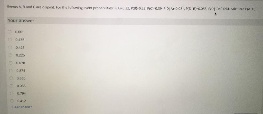 Solved Events A, B and C are disjoint. For the following | Chegg.com