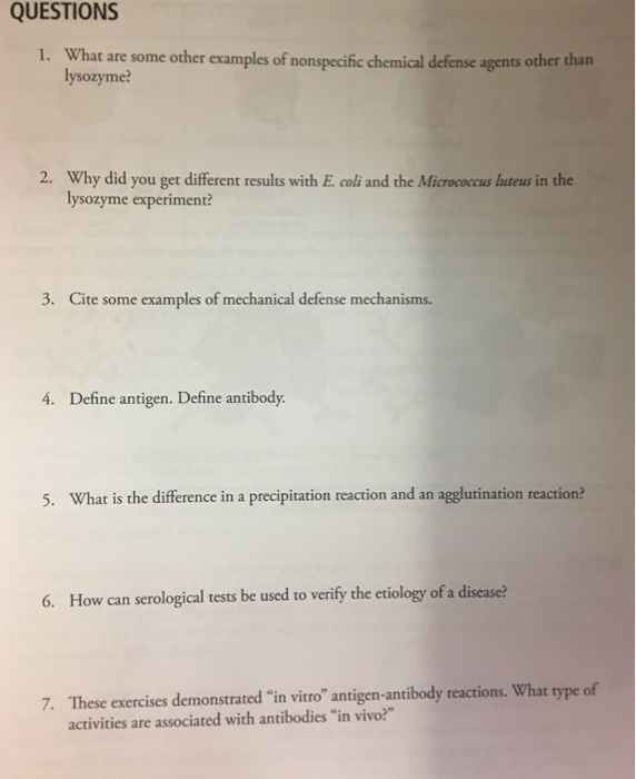 Solved QUESTIONS What are some other examples of nonspecific | Chegg.com