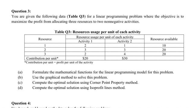 Solved Question 3: You are given the following data (Table | Chegg.com
