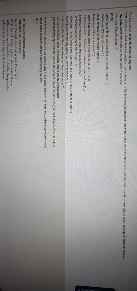 Solved Correct and complete the following program: write a | Chegg.com