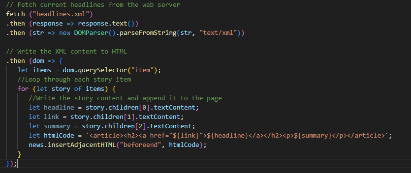 Solved // ﻿Fetch current headlines from the web serverfetch | Chegg.com