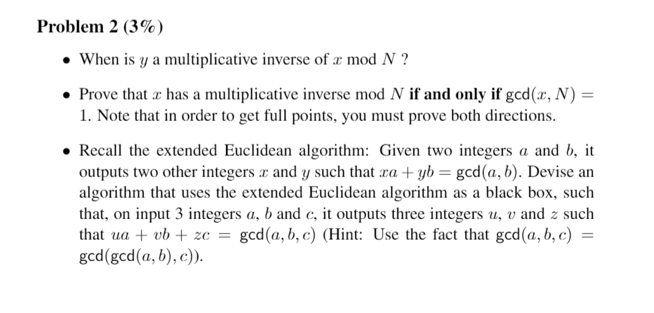 Solved Problem 2 (3%) • When is y a multiplicative inverse | Chegg.com