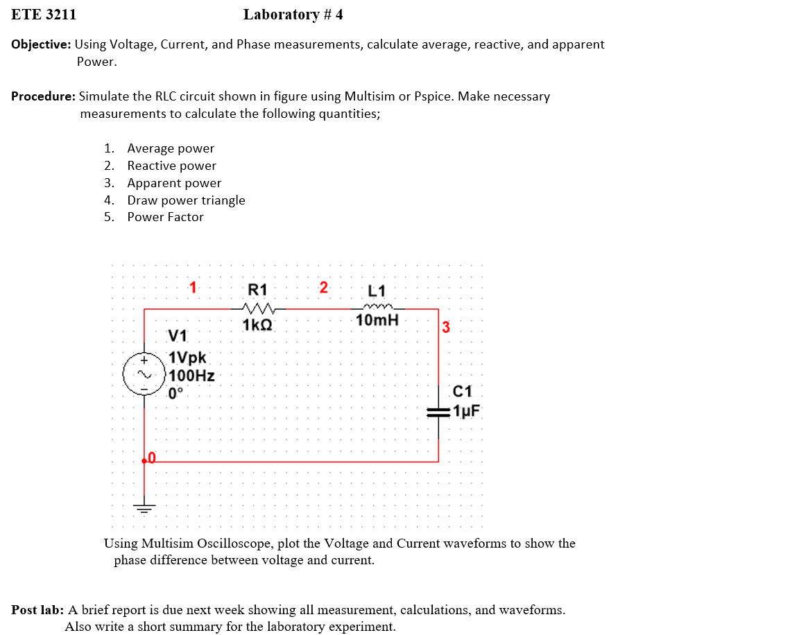 Solved ETE 3211 Laboratory #4 Objective: Using Voltage, | Chegg.com