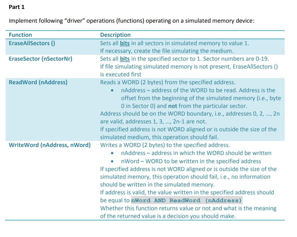 Part 1 Implement following "driver" operations | Chegg.com