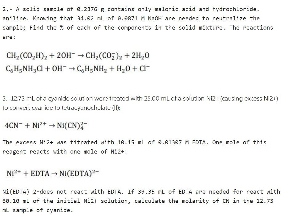 Solved 2. - A solid sample of 0.2376 g contains only malonic | Chegg.com