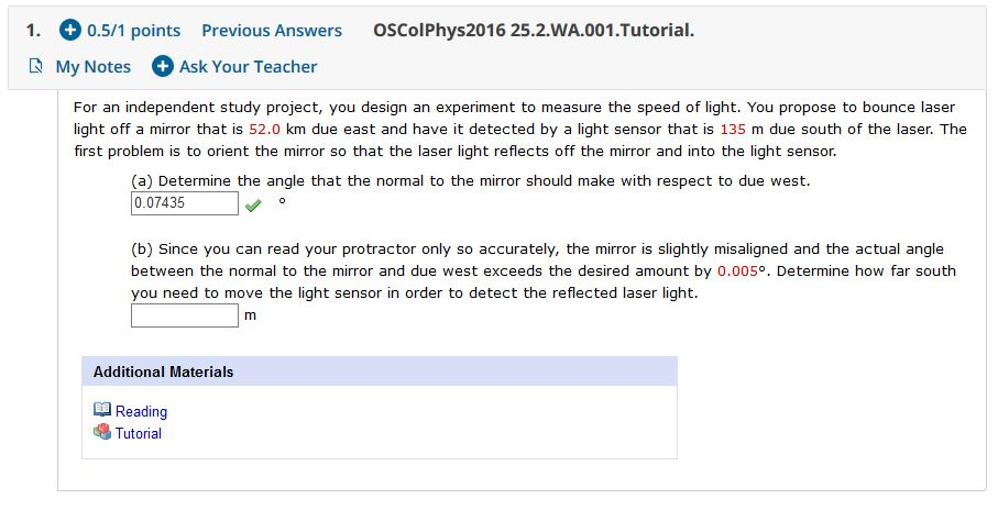 Solved 1 Oscolphys2016 25 2 Wa 001 Tutorial 0 571 Points