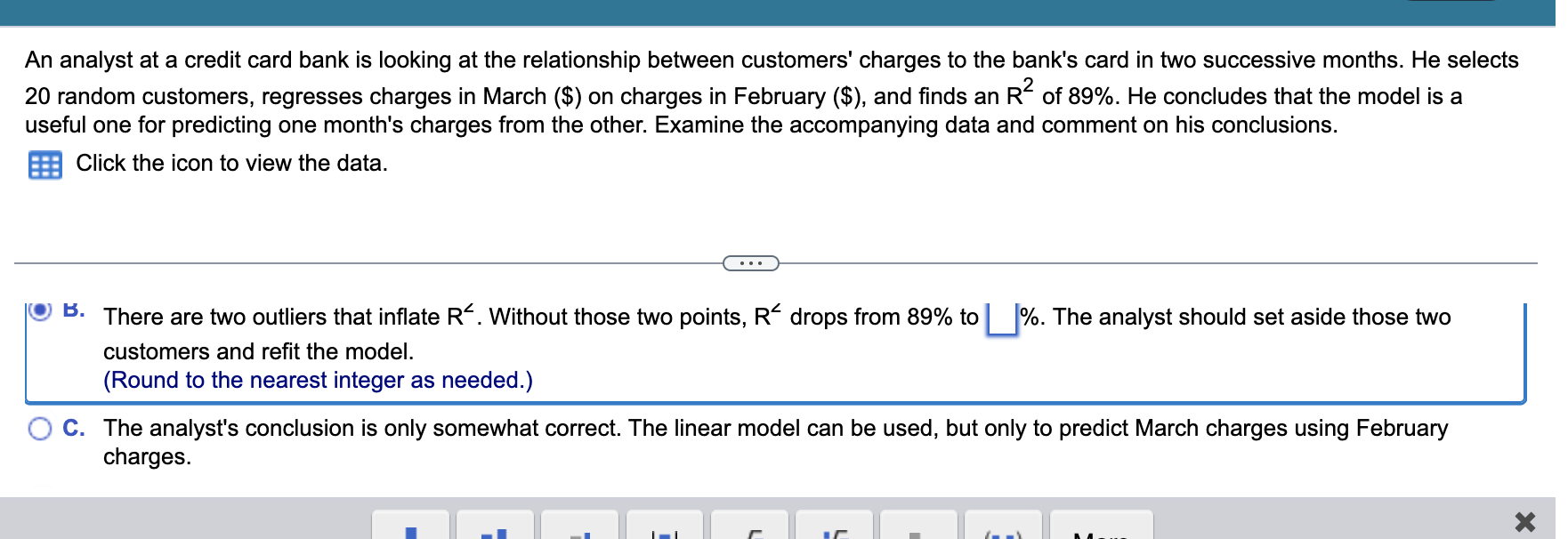 Solved An analyst at a credit card bank is looking at the | Chegg.com