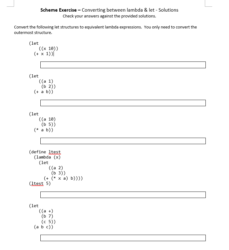 Solved Scheme Exercise - Converting between lambda & let - | Chegg.com